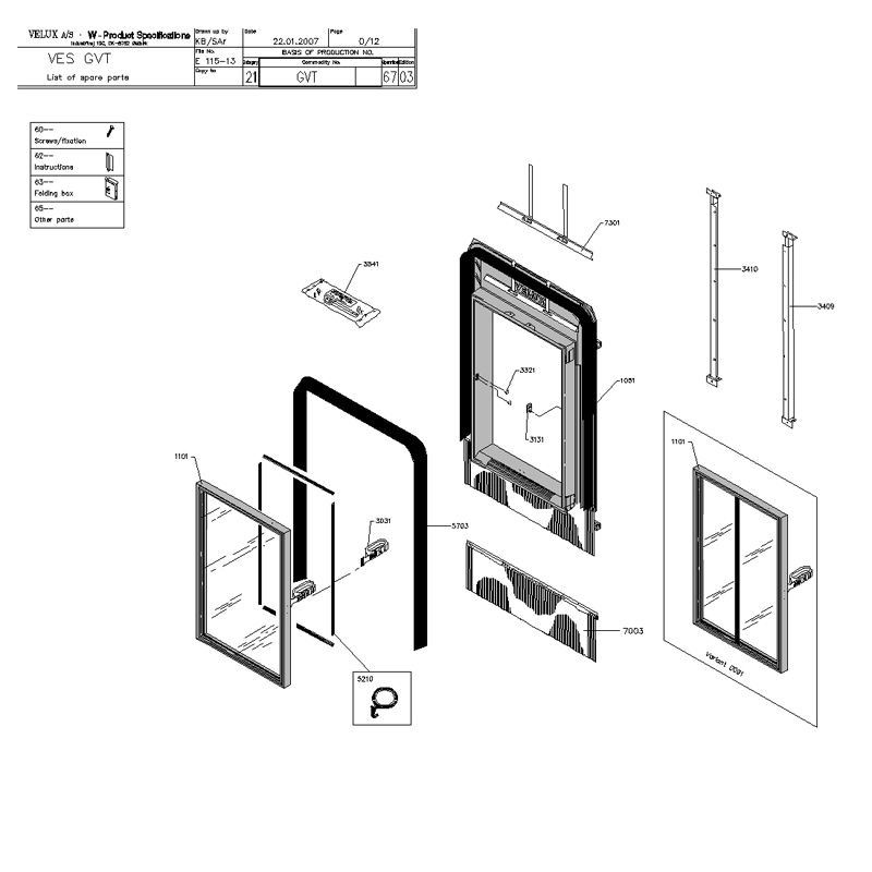VELUX Spare Part 758223154 - Pre-Glazed Sash (old GVT 154 0059 ...